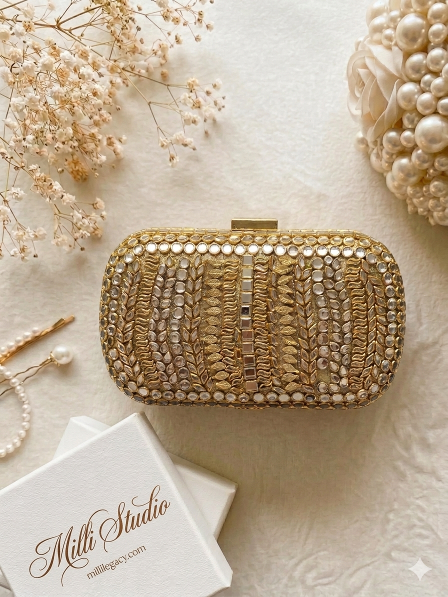Royal Kundan & Mirror Work Handcrafted Clutch – Millilegacy